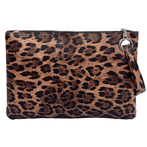 UBORSE Brown Leopard Print Purse for Women PU Leather Oversized Envelope Clutch Evening Handbag Wristlet Purses