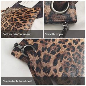 UBORSE Brown Leopard Print Purse for Women PU Leather Oversized Envelope Clutch Evening Handbag Wristlet Purses