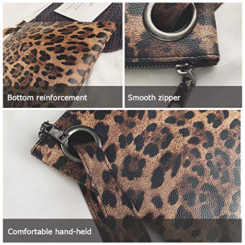 UBORSE Brown Leopard Print Purse for Women PU Leather Oversized Envelope Clutch Evening Handbag Wristlet Purses