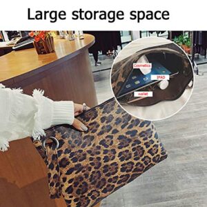 UBORSE Brown Leopard Print Purse for Women PU Leather Oversized Envelope Clutch Evening Handbag Wristlet Purses