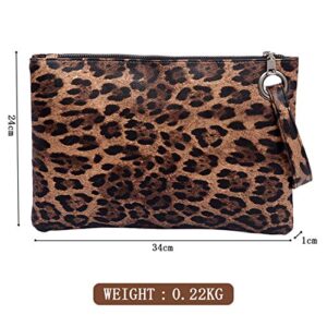 UBORSE Brown Leopard Print Purse for Women PU Leather Oversized Envelope Clutch Evening Handbag Wristlet Purses