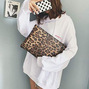 UBORSE Brown Leopard Print Purse for Women PU Leather Oversized Envelope Clutch Evening Handbag Wristlet Purses