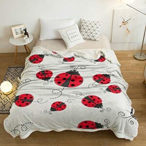 Ladybug Sherpa Fleece Blanket,Red Ladybug on White Background Bed Blanket Soft Cozy Luxury Blanket 50"x60",Fuzzy Thick Reversible Super Warm Fluffy Plush Microfiber Throw Blanket for Couch