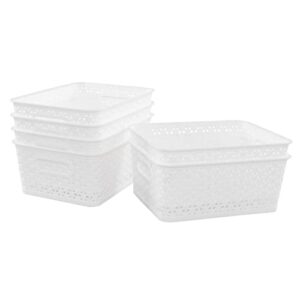 cadineus plastic weave baskets, 6 pack small plastic storage basket bins