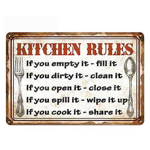 Original Retro Design Kitchen Rules Tin Metal Wall Art Signs, Thick Tinplate Wall Decoration Print Poster for Kitchen…