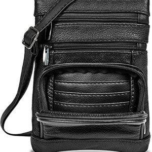 Krediz Genuine Leather Cross Body Handbag- Multi Pocket Women’s Purses with Adjustable Strap-Travel Ladies Shoulder Bags