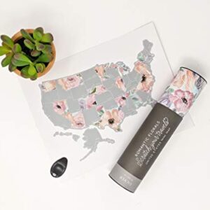 JetsetterMaps Scratch Your Travels Romantic Floral USA Map (Small Silver)