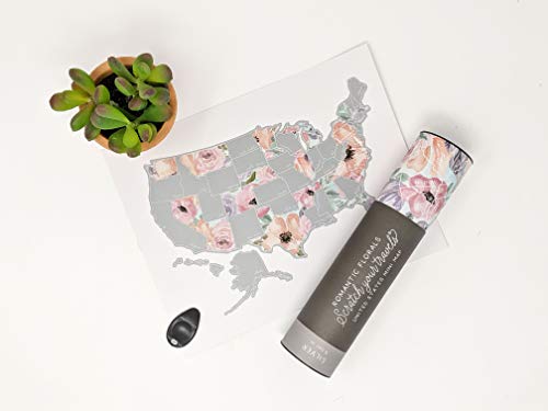 JetsetterMaps Scratch Your Travels Romantic Floral USA Map (Small Silver)