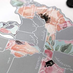 JetsetterMaps Scratch Your Travels Romantic Floral USA Map (Small Silver)