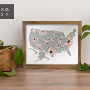 JetsetterMaps Scratch Your Travels Romantic Floral USA Map (Small Silver)