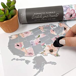 JetsetterMaps Scratch Your Travels Romantic Floral USA Map (Small Silver)