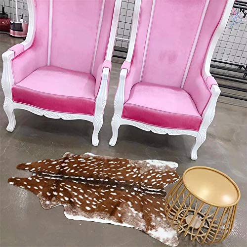 Faux Sika Deer Print Hide Rug Faux Fur Cowhide Area Rug Animals Mat Carpet for Home (3.4ftX2.9ft)