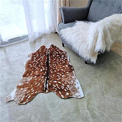 Faux Sika Deer Print Hide Rug Faux Fur Cowhide Area Rug Animals Mat Carpet for Home (3.4ftX2.9ft)