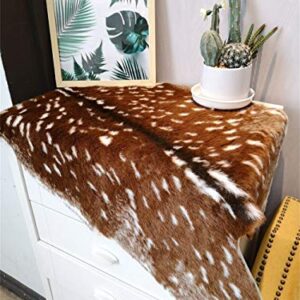 Faux Sika Deer Print Hide Rug Faux Fur Cowhide Area Rug Animals Mat Carpet for Home (3.4ftX2.9ft)