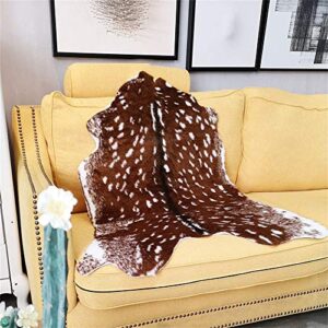 Faux Sika Deer Print Hide Rug Faux Fur Cowhide Area Rug Animals Mat Carpet for Home (3.4ftX2.9ft)