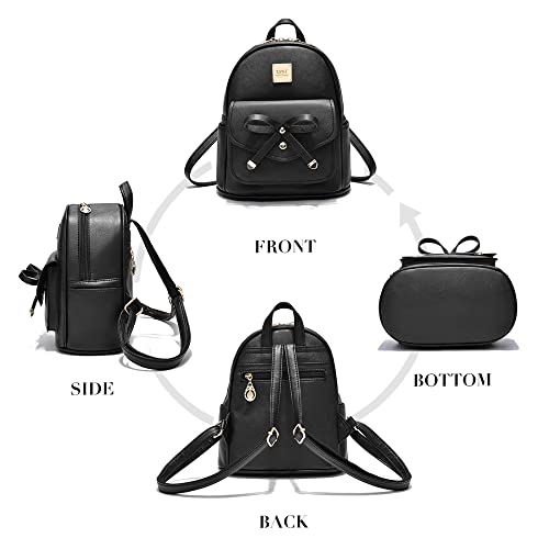 ZGWJ Mini Leather Backpack Purse 3-Pieces Bowknot Small Backpack Cute Casual Travel Daypacks for Girls Women Black