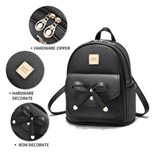 ZGWJ Mini Leather Backpack Purse 3-Pieces Bowknot Small Backpack Cute Casual Travel Daypacks for Girls Women Black