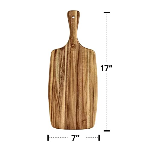 KARRYOUNG Acacia Wood Cutting Board with Handle - Wooden Charcuterie Board for Bread, Meat, Fruits, Cheese and Serving，Butcher Block Carving Board for Kitchen Chopping，17 x 7 Inch