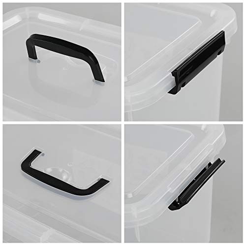 Begale 10.5 Quart Plastic Medium Storage Container, Clear Latch Bin with Handle and Lid, 4-Pack