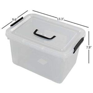 Begale 10.5 Quart Plastic Medium Storage Container, Clear Latch Bin with Handle and Lid, 4-Pack