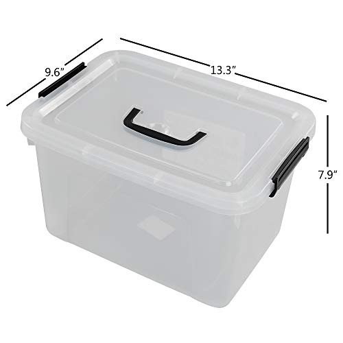 Begale 10.5 Quart Plastic Medium Storage Container, Clear Latch Bin with Handle and Lid, 4-Pack