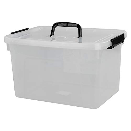 Begale 10.5 Quart Plastic Medium Storage Container, Clear Latch Bin with Handle and Lid, 4-Pack