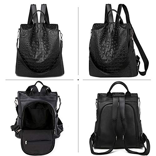 Monique Women Medium Crocodile Pattern PU Leather Backpack Anti-theft Back Zipper Closure Daypack Convertible Shoulder Bag