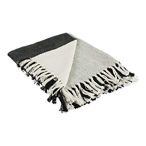 DII Four Square Cotton Woven Throw, 50x60 with 3" Fringe, Black/White