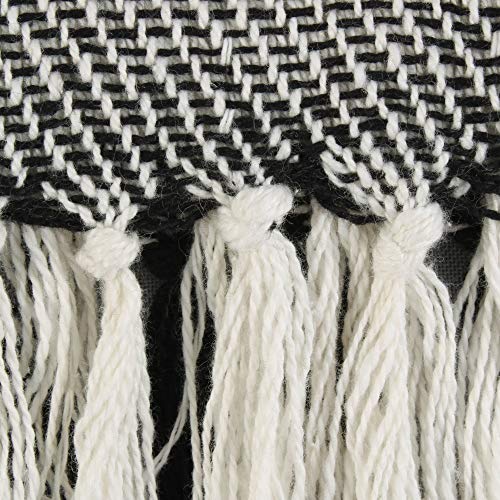 DII Four Square Cotton Woven Throw, 50x60 with 3" Fringe, Black/White