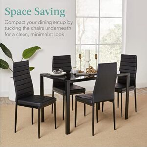 Best Choice Products 5-Piece Kitchen Dining Table Set for Dining Room, Kitchen, Dinette, Compact Space w/Glass Tabletop, 4 Faux Leather Metal Frame Chairs - Black