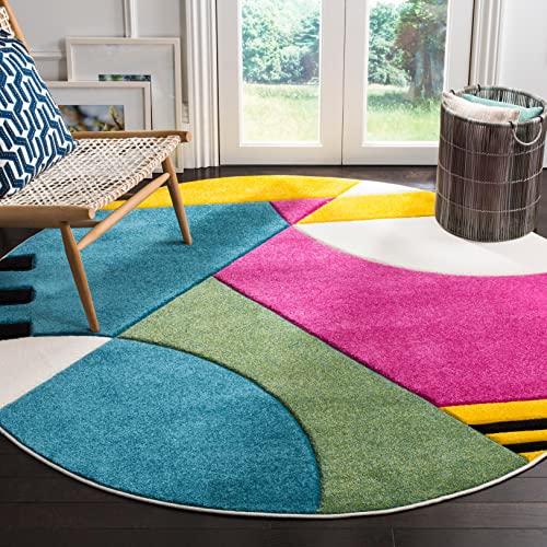 SAFAVIEH Hollywood Collection 4' x 6' Peacock Blue / Fuchsia HLW706C Mid-Century Modern Non-Shedding Living Room Bedroom Accent Rug