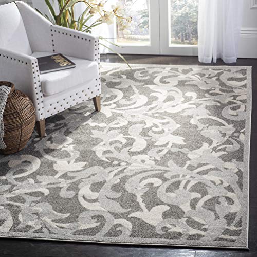 SAFAVIEH Amherst Collection 4' x 6' Grey / Light Grey AMT428C Floral Scroll Non-Shedding Living Room Bedroom Accent Rug