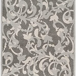 SAFAVIEH Amherst Collection 4' x 6' Grey / Light Grey AMT428C Floral Scroll Non-Shedding Living Room Bedroom Accent Rug