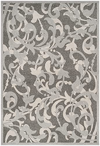 SAFAVIEH Amherst Collection 4' x 6' Grey / Light Grey AMT428C Floral Scroll Non-Shedding Living Room Bedroom Accent Rug