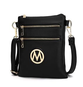 mkf crossbody bag for women – adjustable strap – pu leather designer crossover lady handbag small messenger purse black