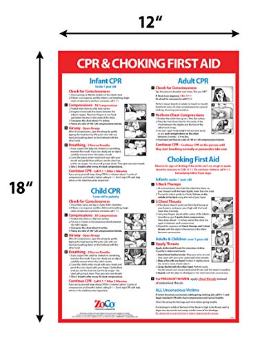 CPR and Choking Poster for Infant, Child, Adult - Laminated, 12 x 18 in. - CPR, Heimlich Maneuver First Aid Sign - Restaurant, School Nurse Office, Workplace Healthcare Poster