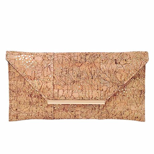 Unique Pattern Laser Cut Cork Envelope Clutch, Gold