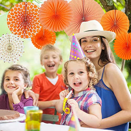 SUNBEAUTY Pack of 7 Hanging Paper Fans Collection Orange Paper Fans Home Party Photo Backdrop Decorations