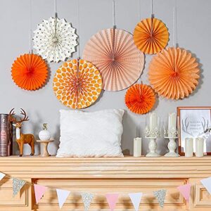 SUNBEAUTY Pack of 7 Hanging Paper Fans Collection Orange Paper Fans Home Party Photo Backdrop Decorations