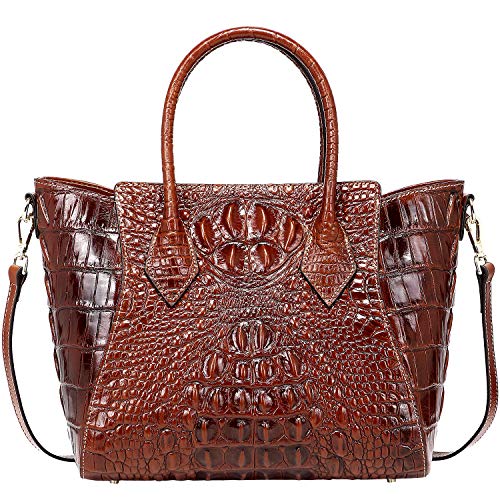 PIJUSHI Designer Crocodile Handbags for Women Genuine Leather Purses Top Handle Shoulder Bag (6082 Brown)