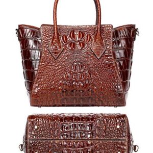 PIJUSHI Designer Crocodile Handbags for Women Genuine Leather Purses Top Handle Shoulder Bag (6082 Brown)