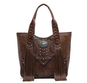 cowgirl trendy western style concealed carry pocket country fringe purse handbag totes shoulder bag brown