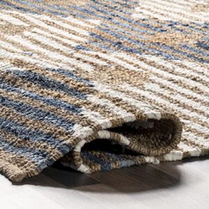 nuLOOM Hand Braided Marla Denim And Jute Diamonds Runner Rug, 2' 6" x 8', Off-white