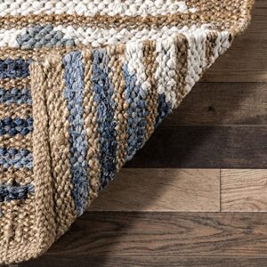 nuLOOM Hand Braided Marla Denim And Jute Diamonds Runner Rug, 2' 6" x 8', Off-white