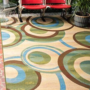 Unique Loom Modern Collection Contemporary, Circles, Abstract, Bright Colors, Indoor and Outdoor Area Rug, 5' 3" x 8' 0", Beige/Green