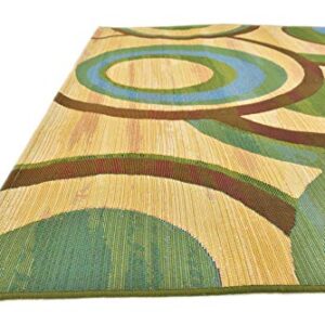 Unique Loom Modern Collection Contemporary, Circles, Abstract, Bright Colors, Indoor and Outdoor Area Rug, 5' 3" x 8' 0", Beige/Green