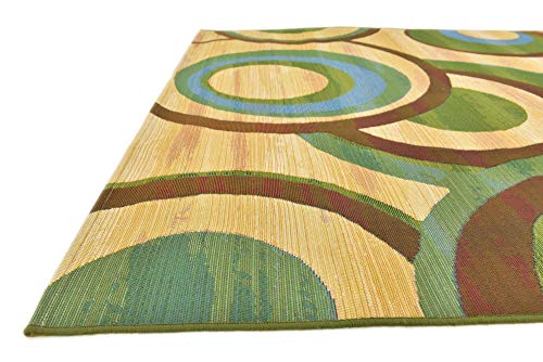 Unique Loom Modern Collection Contemporary, Circles, Abstract, Bright Colors, Indoor and Outdoor Area Rug, 5' 3" x 8' 0", Beige/Green