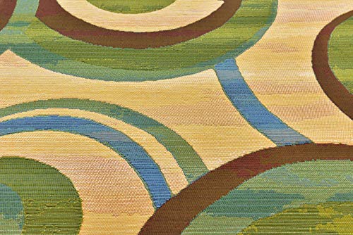 Unique Loom Modern Collection Contemporary, Circles, Abstract, Bright Colors, Indoor and Outdoor Area Rug, 5' 3" x 8' 0", Beige/Green