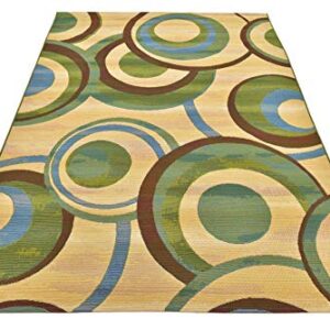 Unique Loom Modern Collection Contemporary, Circles, Abstract, Bright Colors, Indoor and Outdoor Area Rug, 5' 3" x 8' 0", Beige/Green