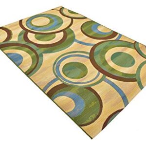 Unique Loom Modern Collection Contemporary, Circles, Abstract, Bright Colors, Indoor and Outdoor Area Rug, 5' 3" x 8' 0", Beige/Green